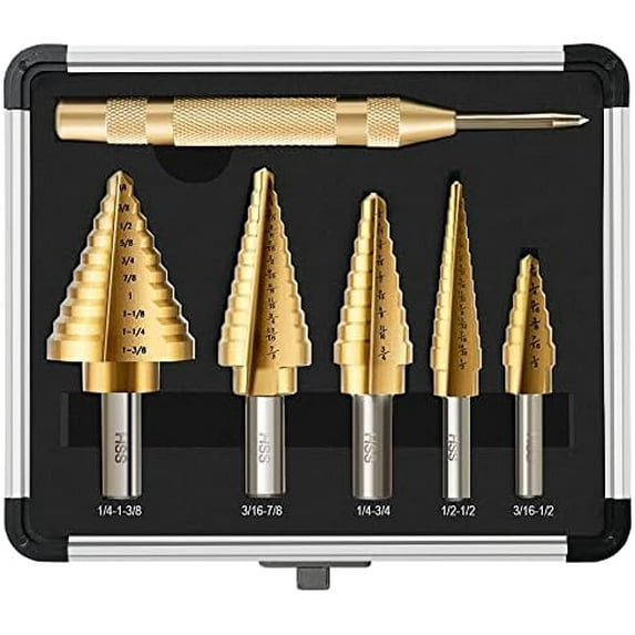 6 count Step Drill Bit Set, Unibit Drill Bits, Stepped Up Bits ...