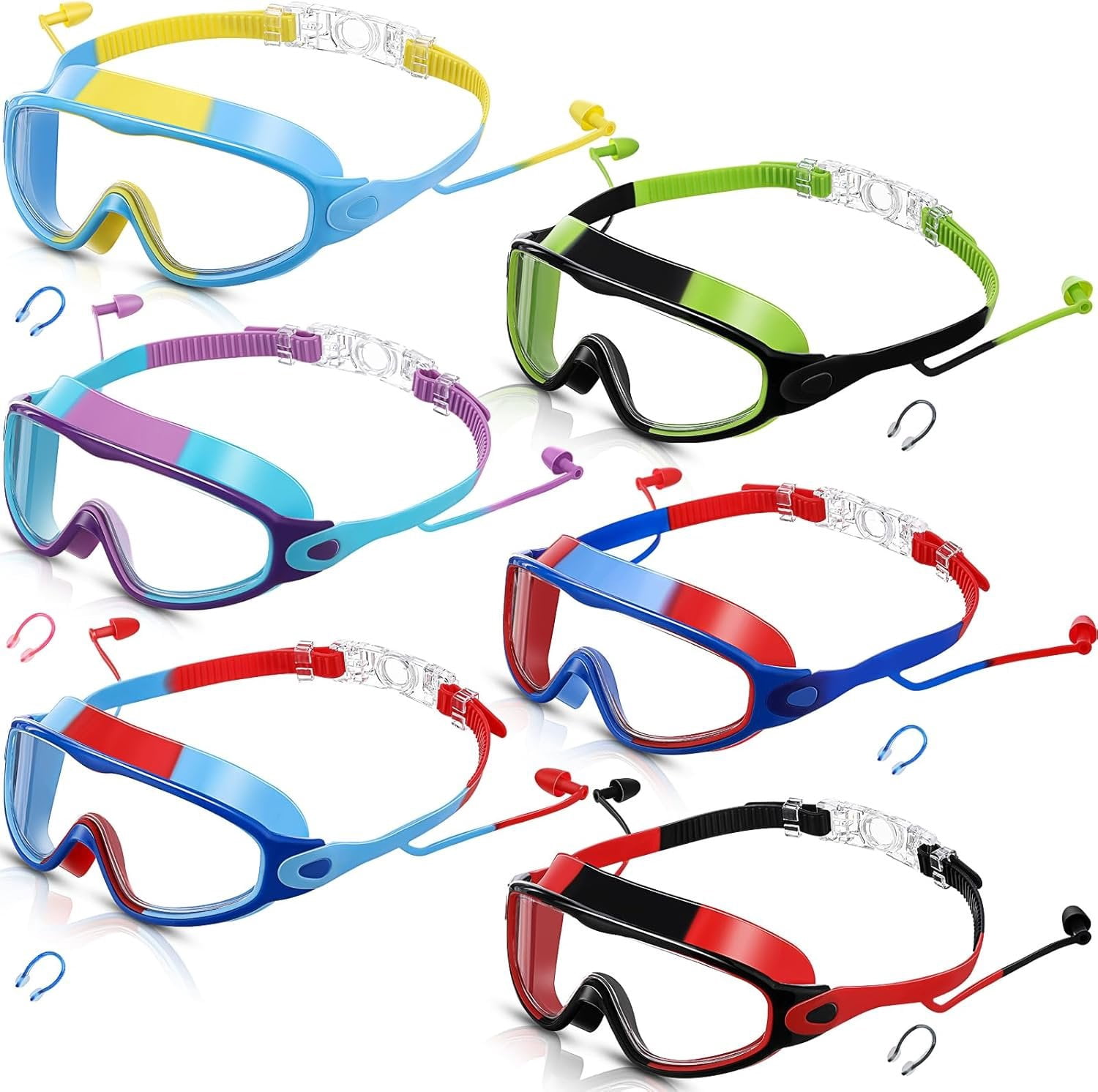 6 count Swimming Goggles Pool Goggles Anti Fog Wide View No Leaking ...