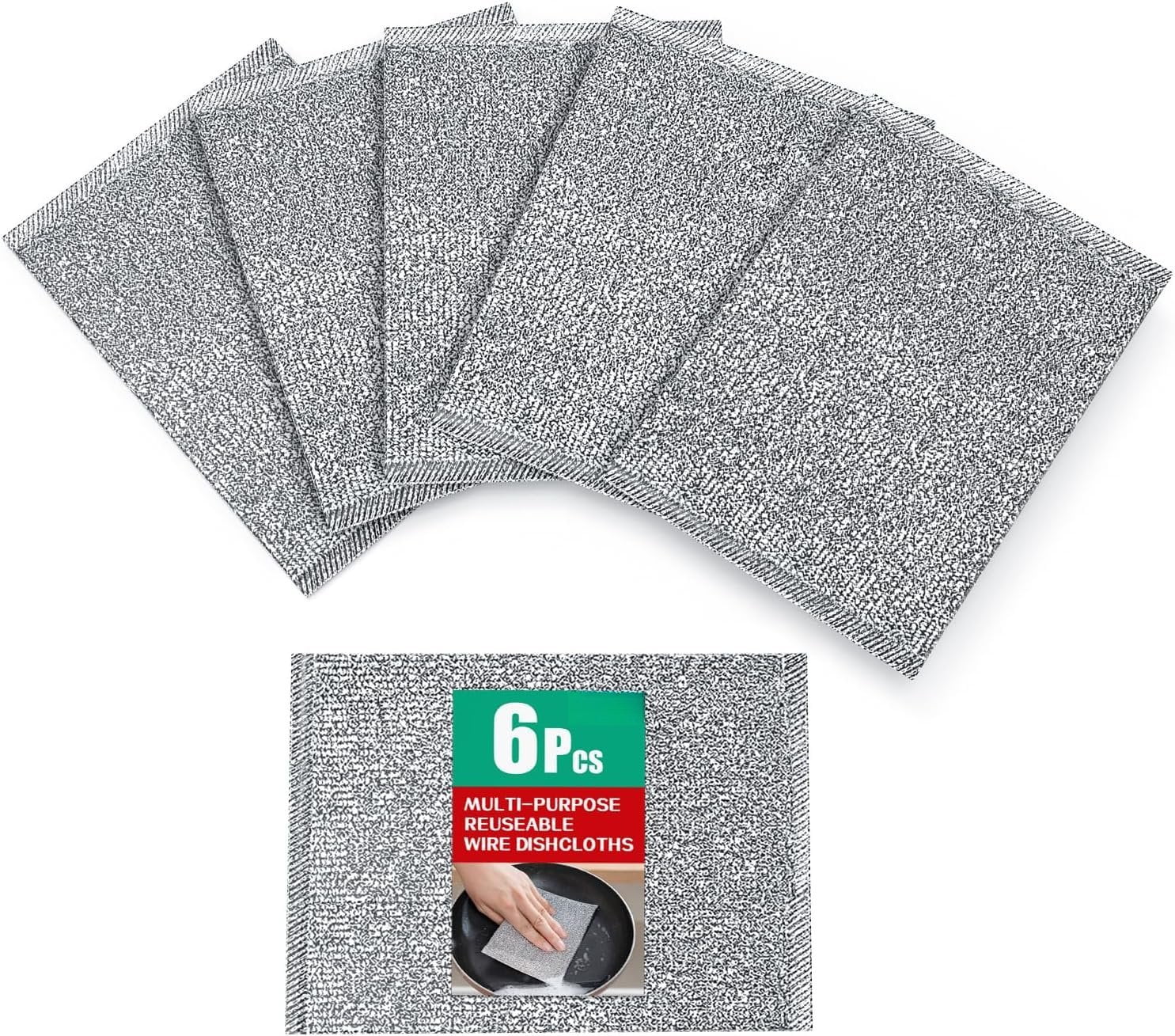 6 count Wire Dishcloth, Non Scratch Wire Dishcloth, Dish Cloth Wet and ...