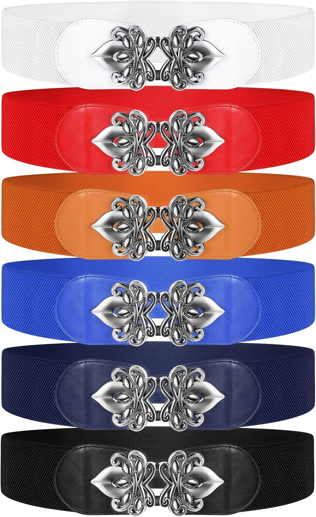 6 count Women Wide Stretchy Belt Retro for Dress Elastic Belt with ...