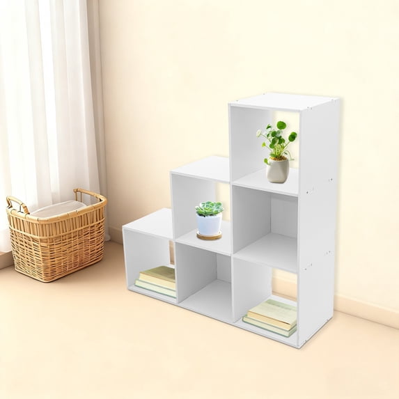 6-cube L-shaped Storage Bookcase Freestanding L-shaped Stepped Bookcase ...