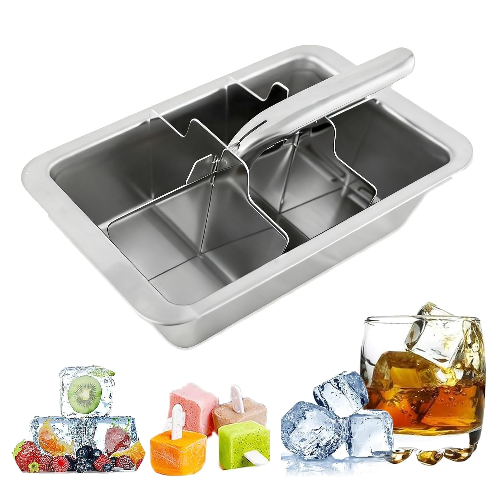 6 Vintage Cube Stainless Steel Ice Cube Tray, Large Cube Mold for ...