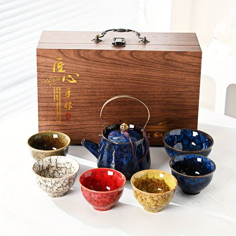 6 cups plus one pot set, mixed color tea cup, exquisite gift box ...