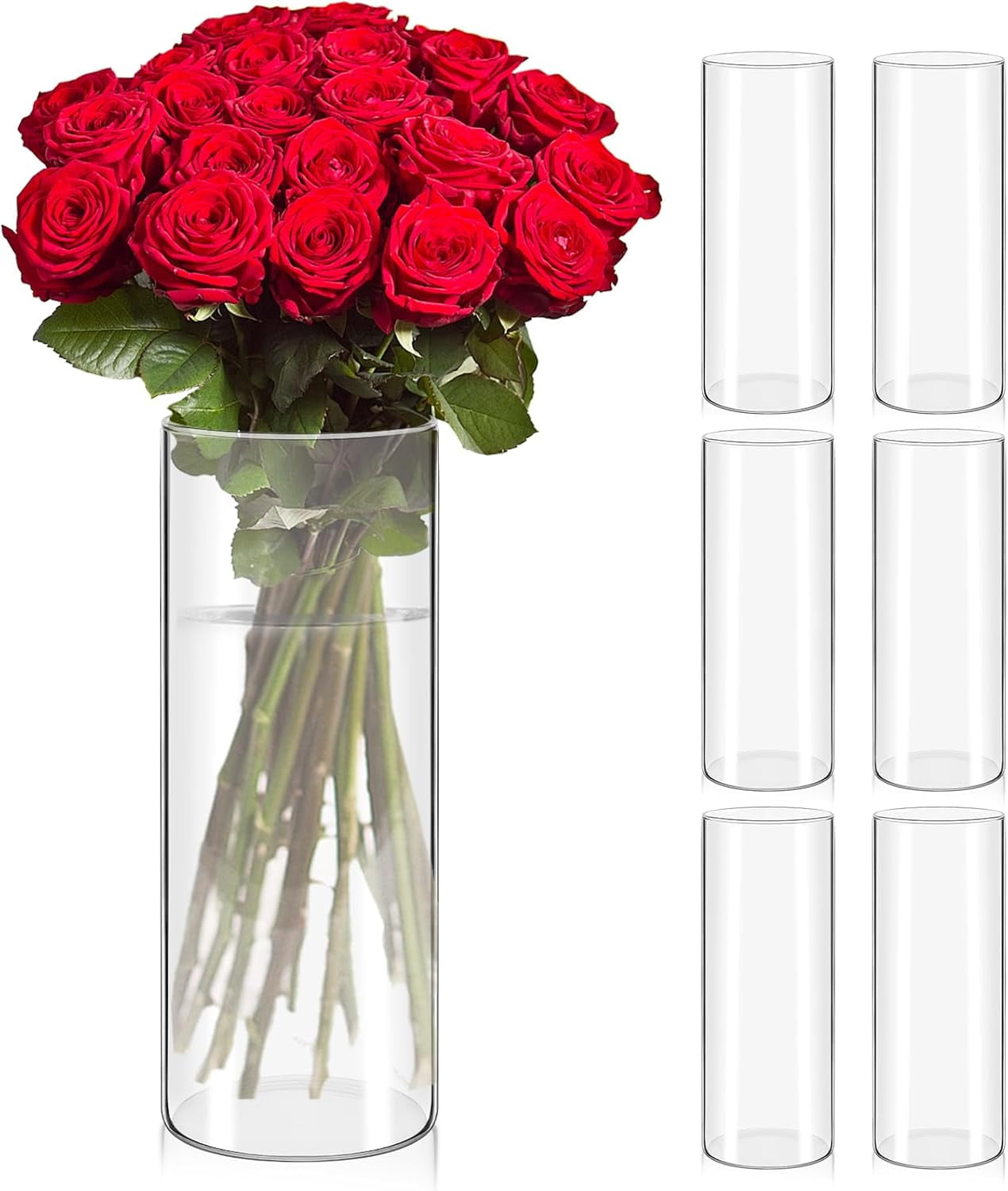 6 cylindrical vases for central decoration, 10-inch transparent vase ...