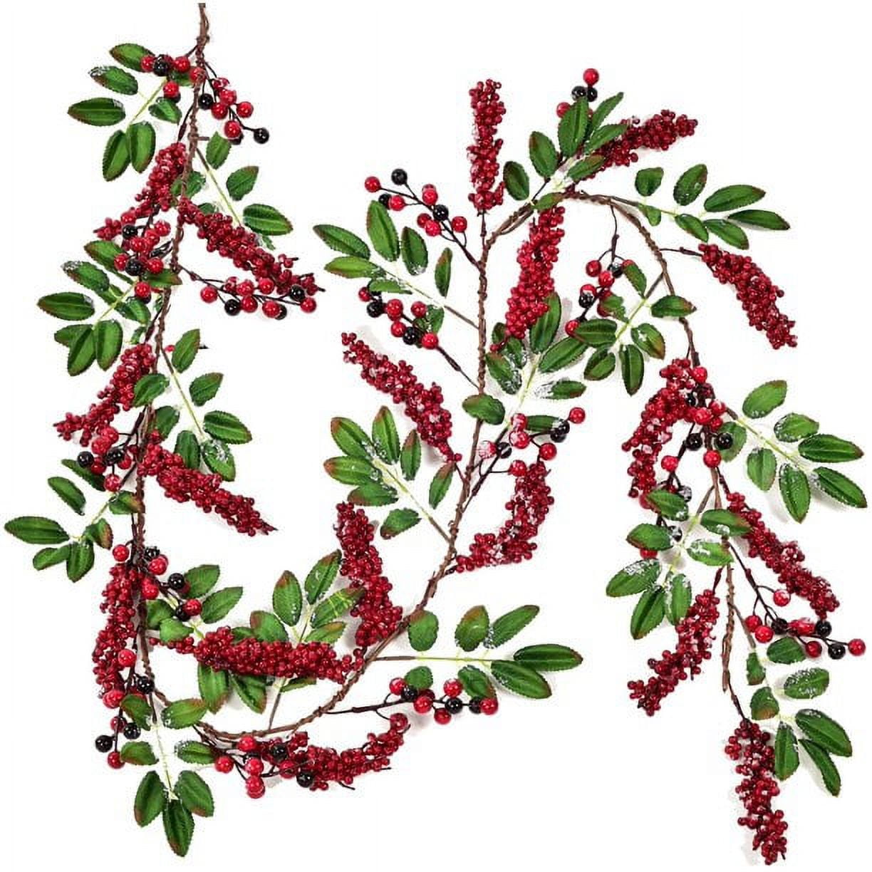 6 feet Red Berry Garland with Green Leaves Wired Christmas Berry ...