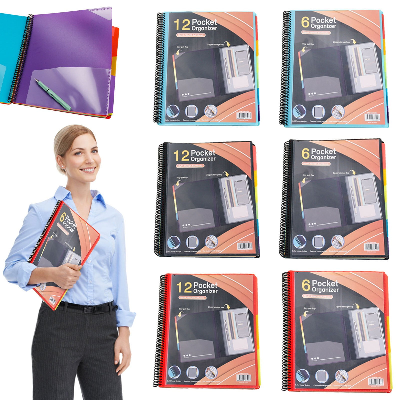 6 folders with pockets, Spiral Binder Organizer Multi Pocket Folder ...
