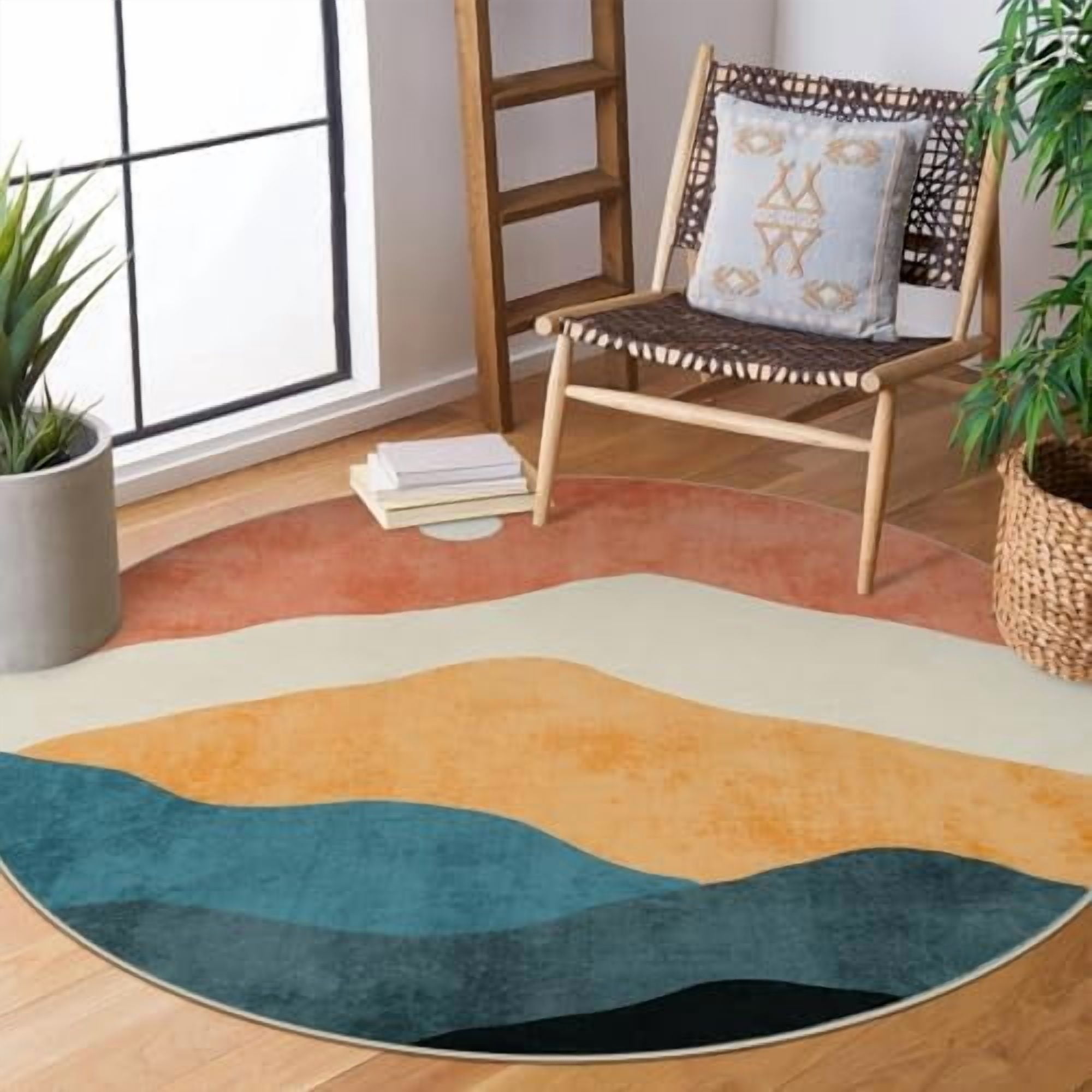 6 ft Abstract Round Rugs for Bedroom, Washable Non-Slip Circle Rug ...