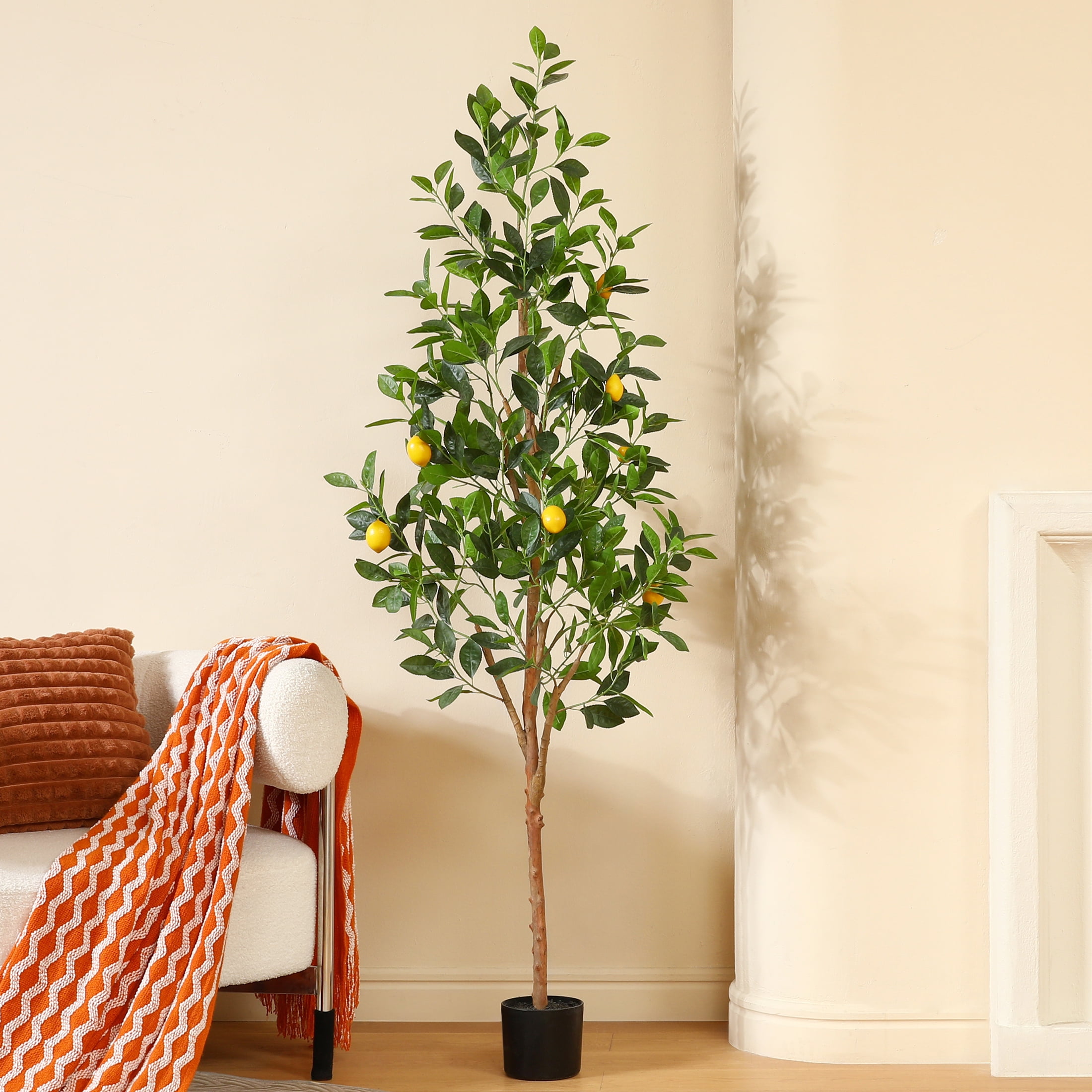 6 ft Artificial lemon Plants with Realistic Leaves and Natural Trunk ...