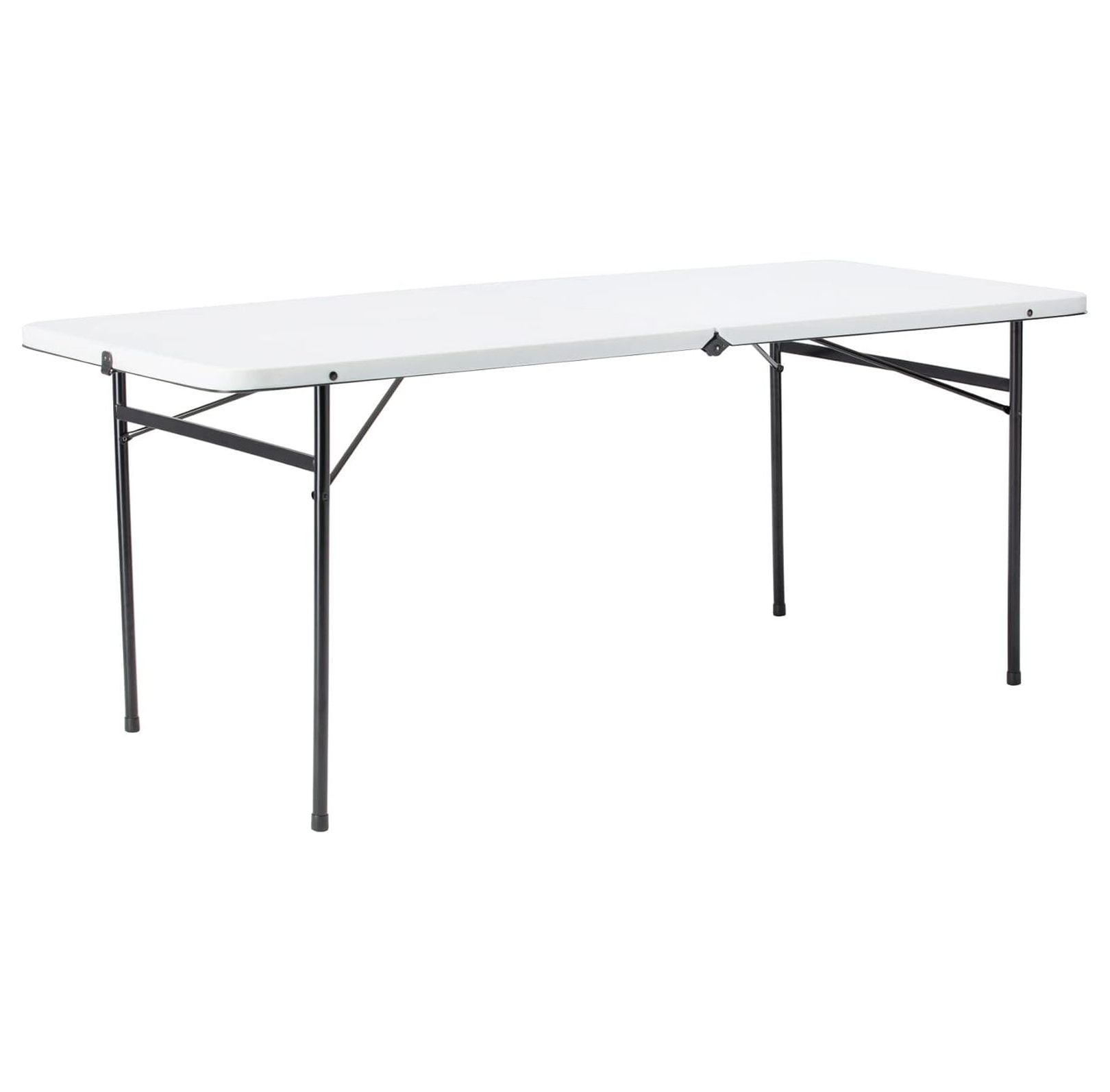 6 ft Bi-Fold Plastic Folding Table - White - Heavy Duty, Seats 8 ...