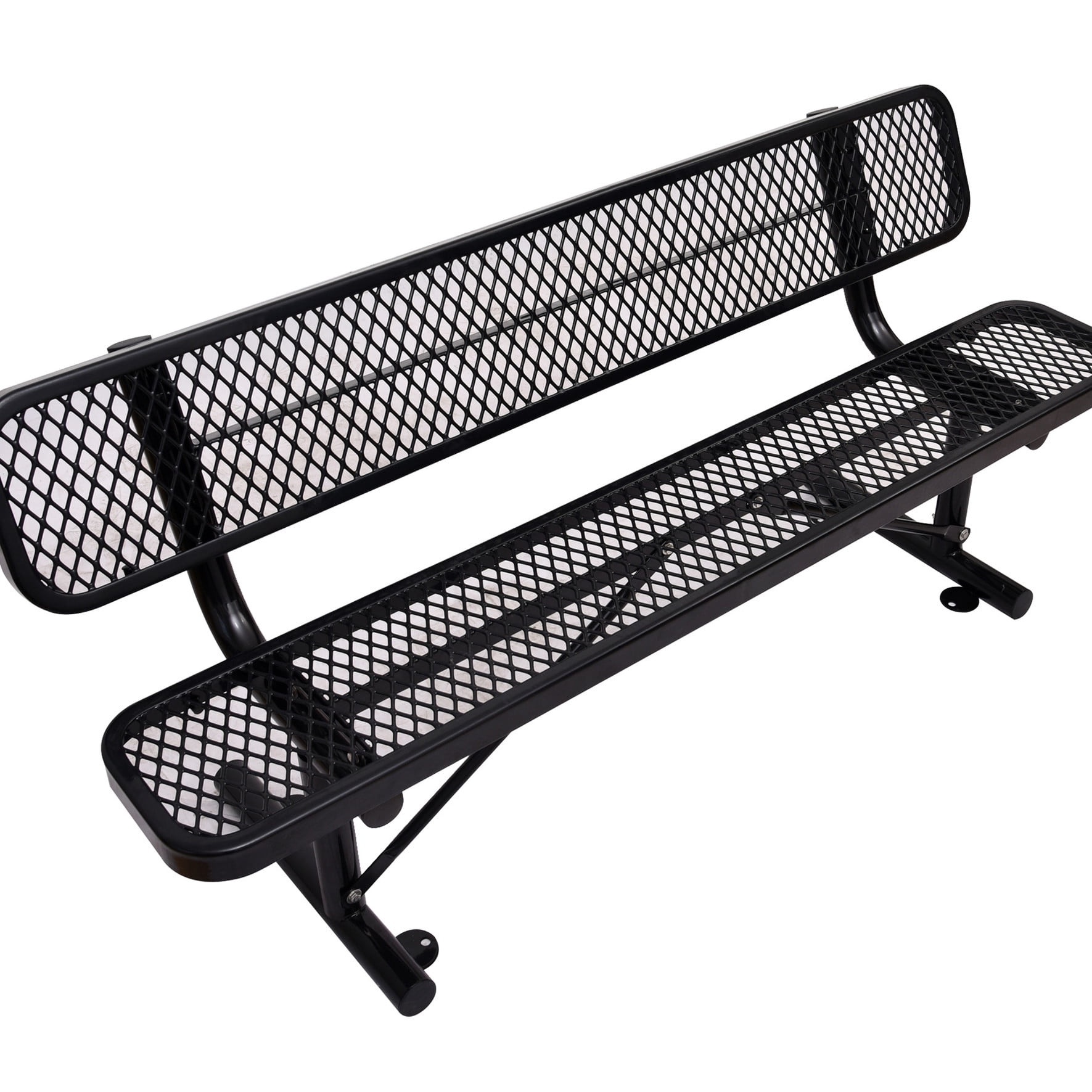 6 ft. Black Outdoor Bench with Powder-coated Steel Frame and Backrest ...
