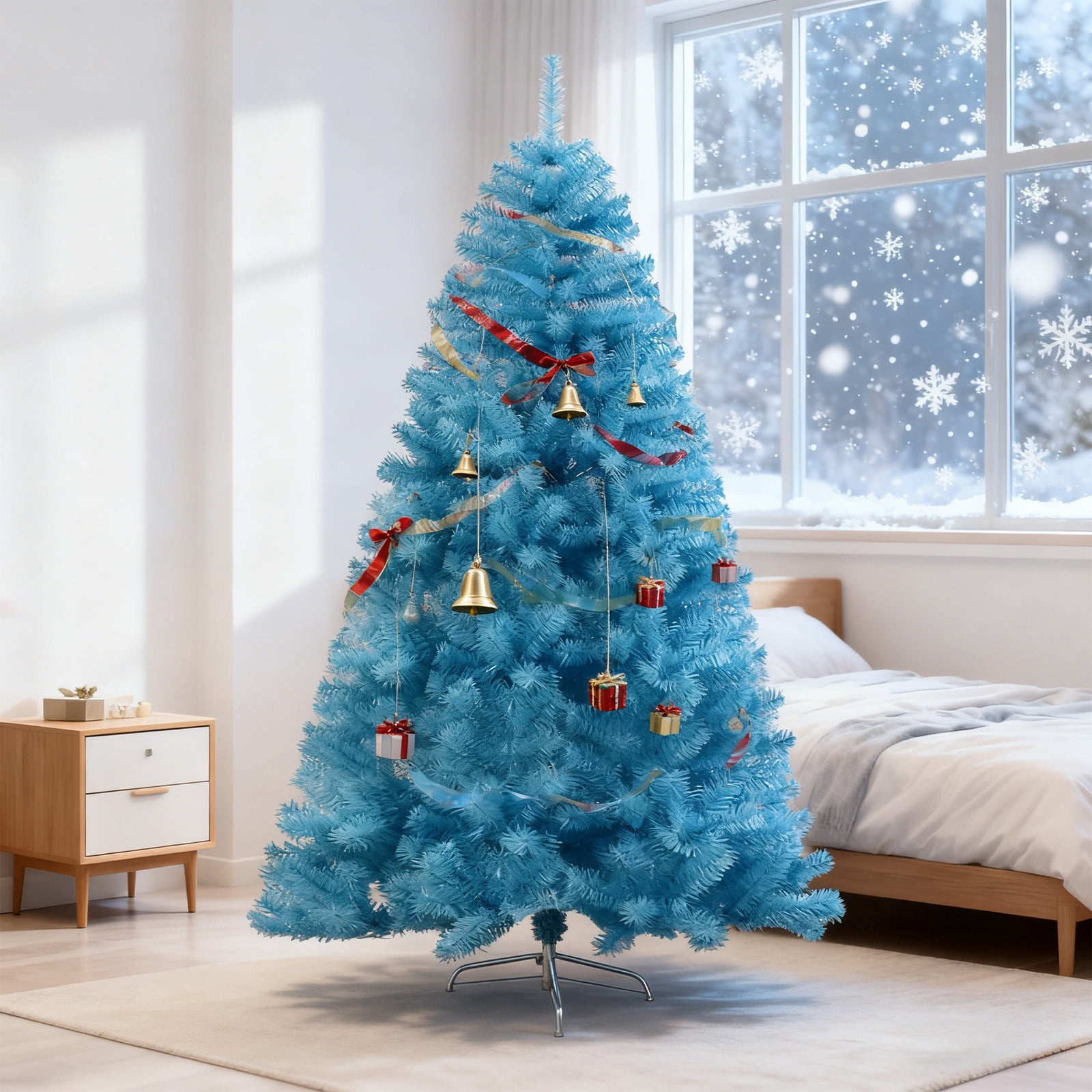 6 ft Blue Vi-ral Cypress Style Artificial Christmas Tree, Full Xmas ...
