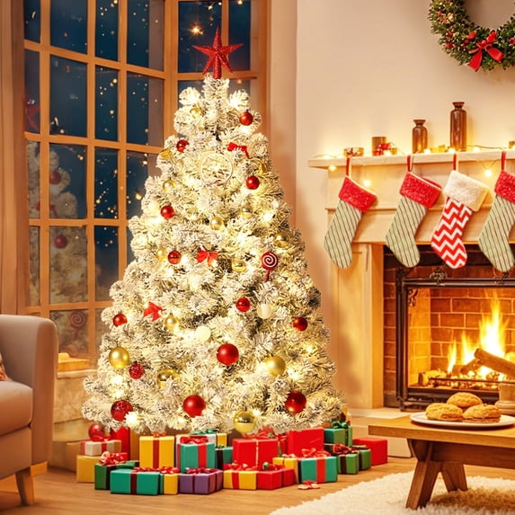6 ft Christmas Tree, Pre-lit Artificial Christmas Tree with 250 Lights ...