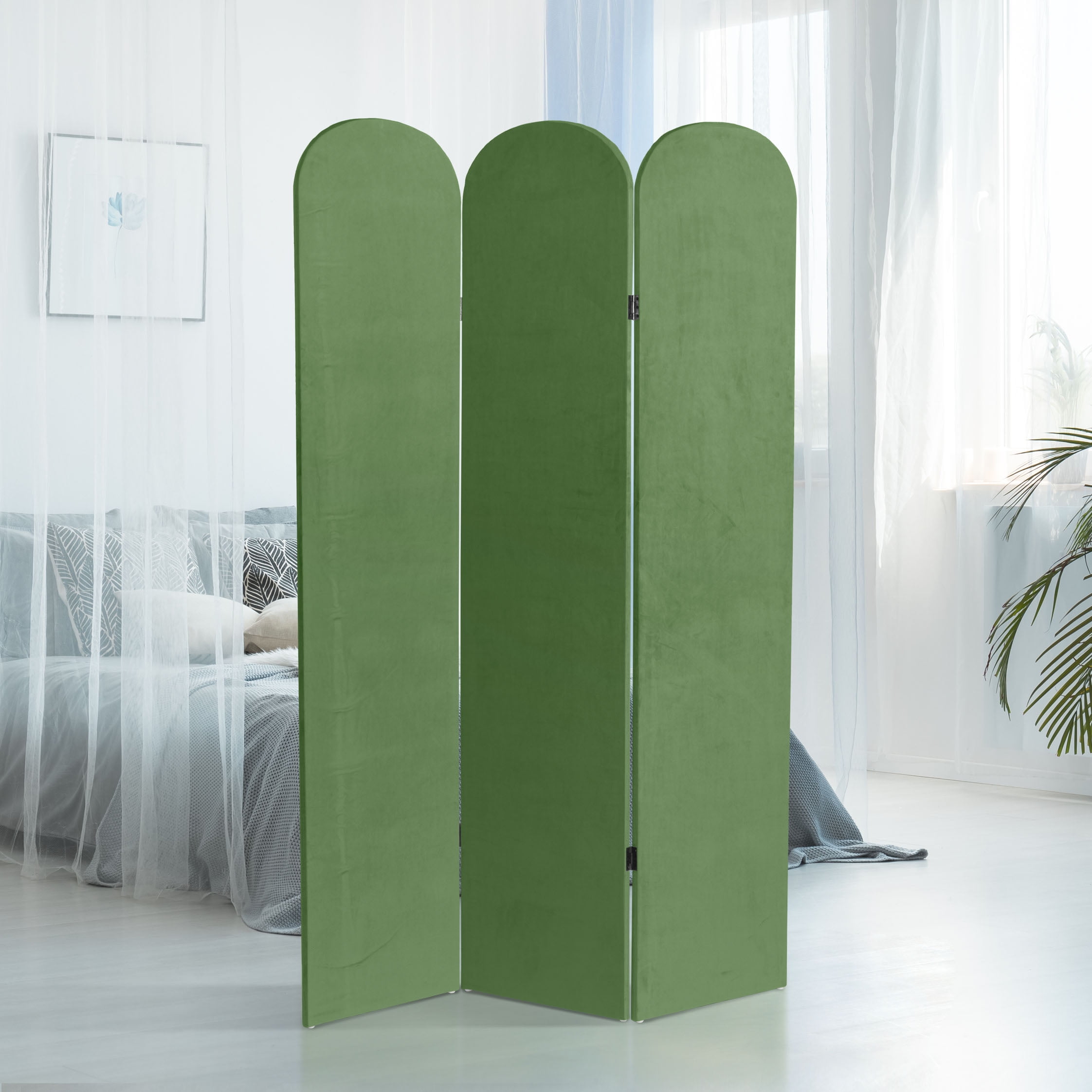 6 ft. Classic Arch Velvet Room Divider Green 3 Panel - Walmart.com