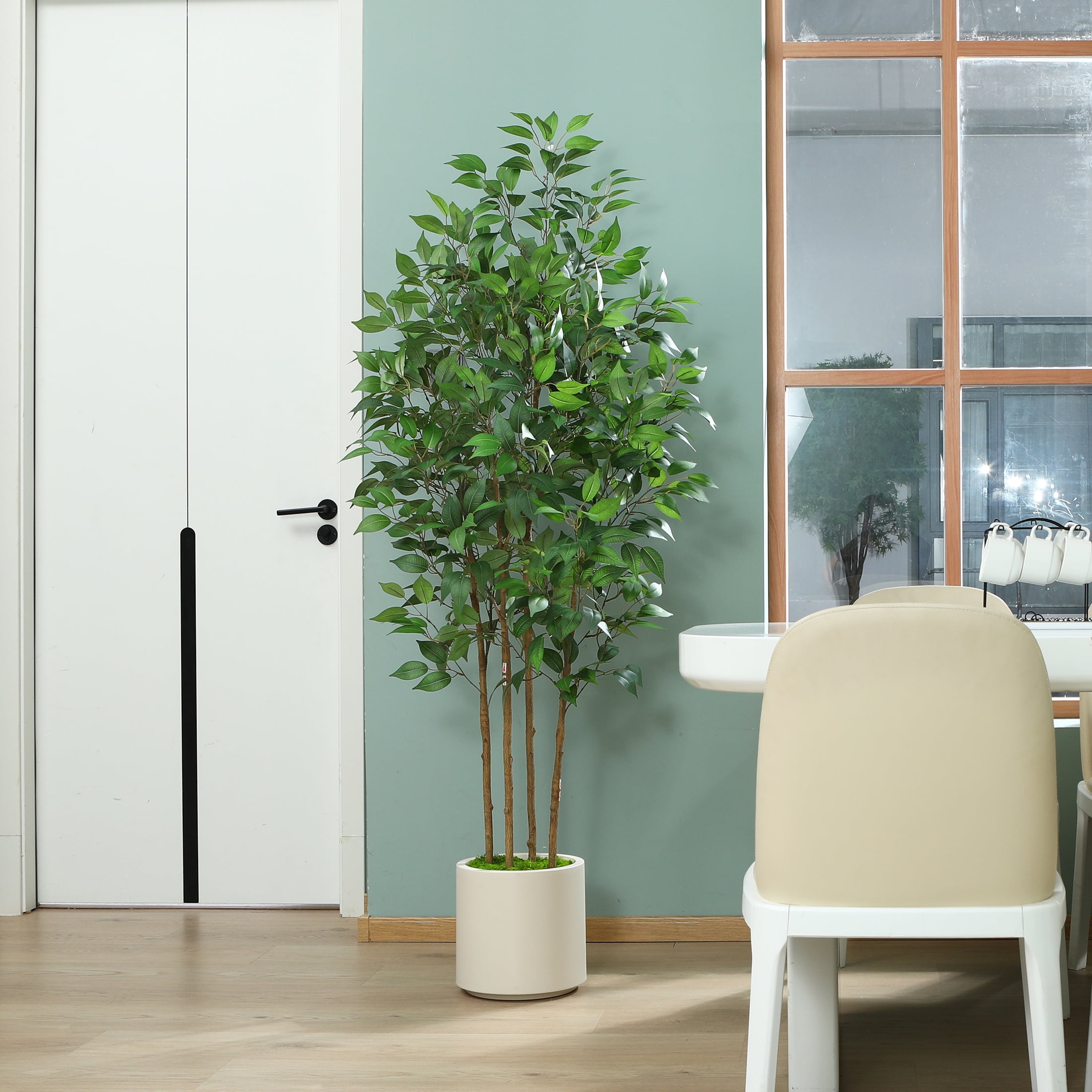 6 ft Faux Ficus Plant in Large White Planter, Artificial Ficus Tree in ...