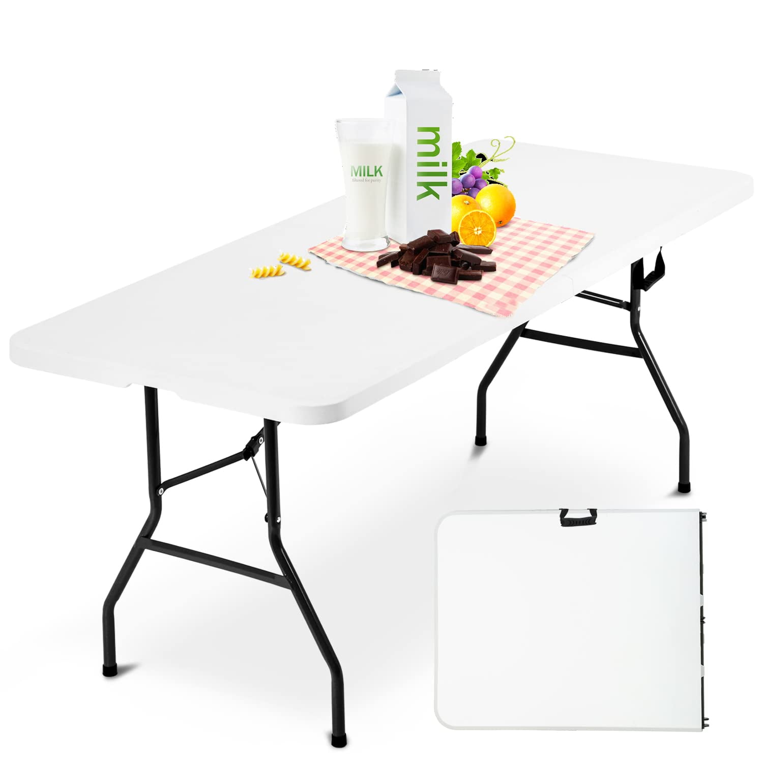 6 ft Folding Portable Table - White, Modern Design - Picnic, BBQ ...