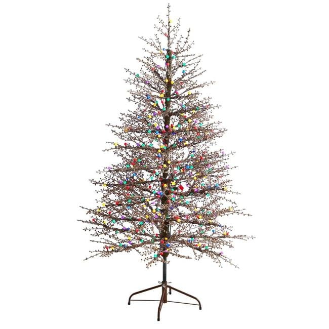6 ft. Frosted Berry Twig Artificial Christmas Tree with 350 Multi ...