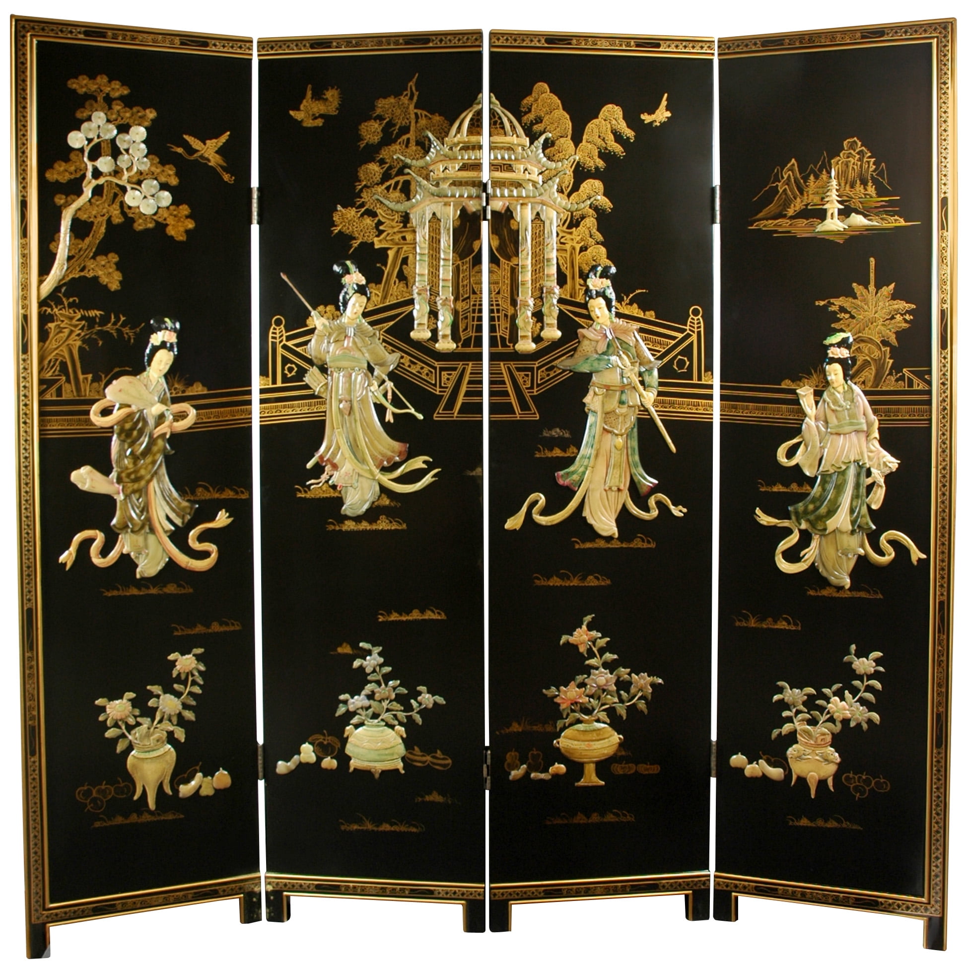 6 ft. Handpainted Chinese Lacquer Screen w/ Mother of Pearl - Celestial ...