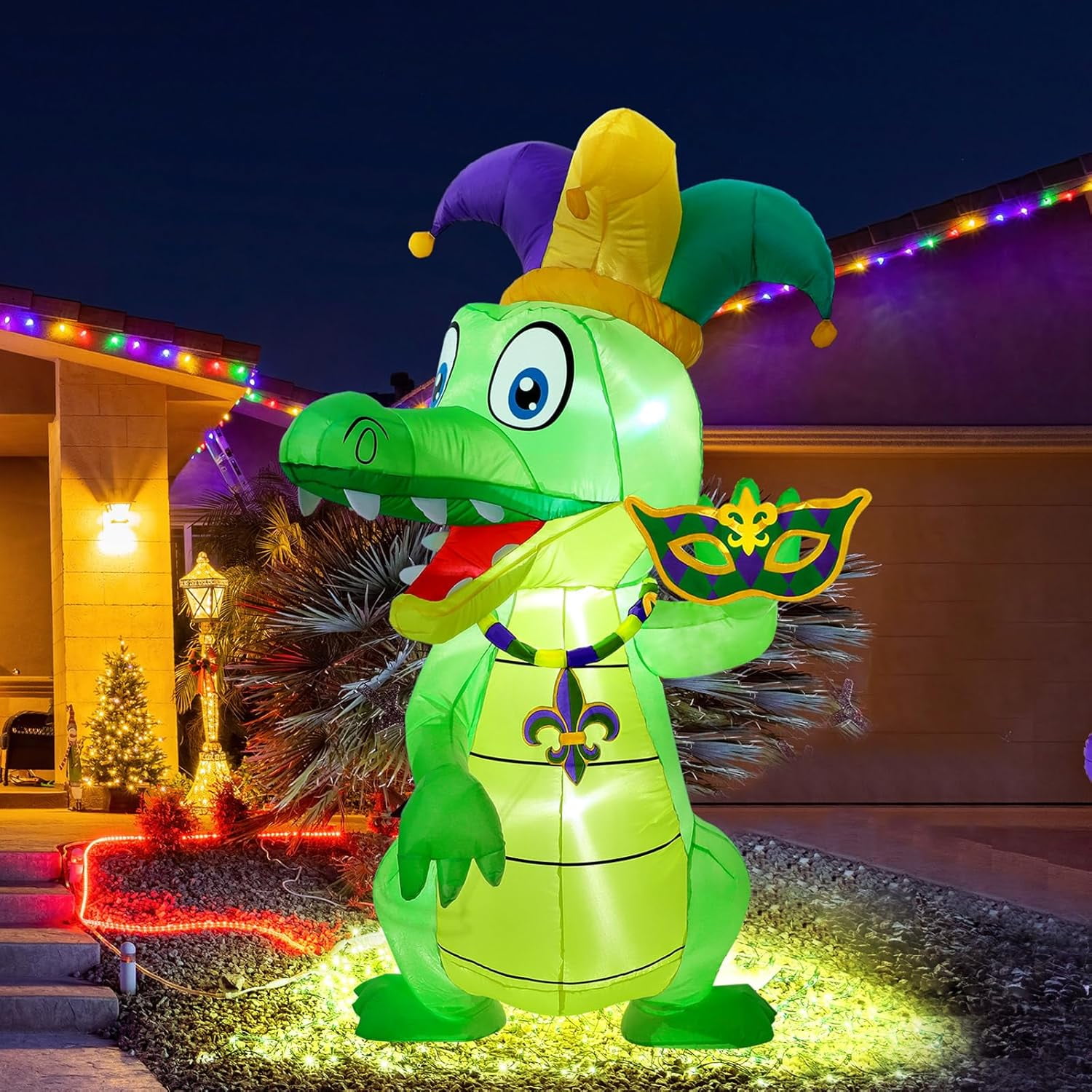 6 ft Huge Mardi Gras Inflatable Decoration Inflatable Alligator with ...