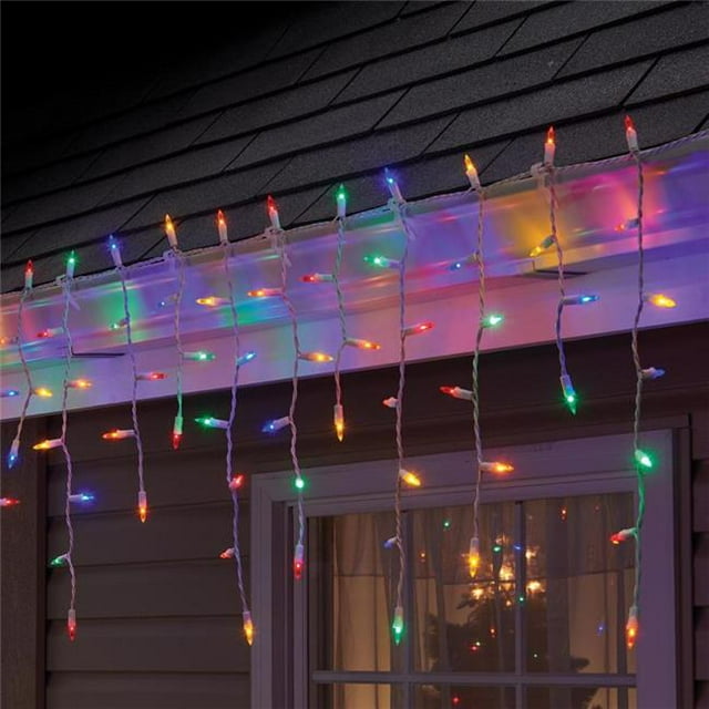 6 ft. LED Mini Icicle Christmas Lights, Multi Color - 100 Count ...