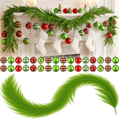 6 ft Lime Green Christmas Pampas Grass Garland with 24 Pcs 2.36 Inch ...