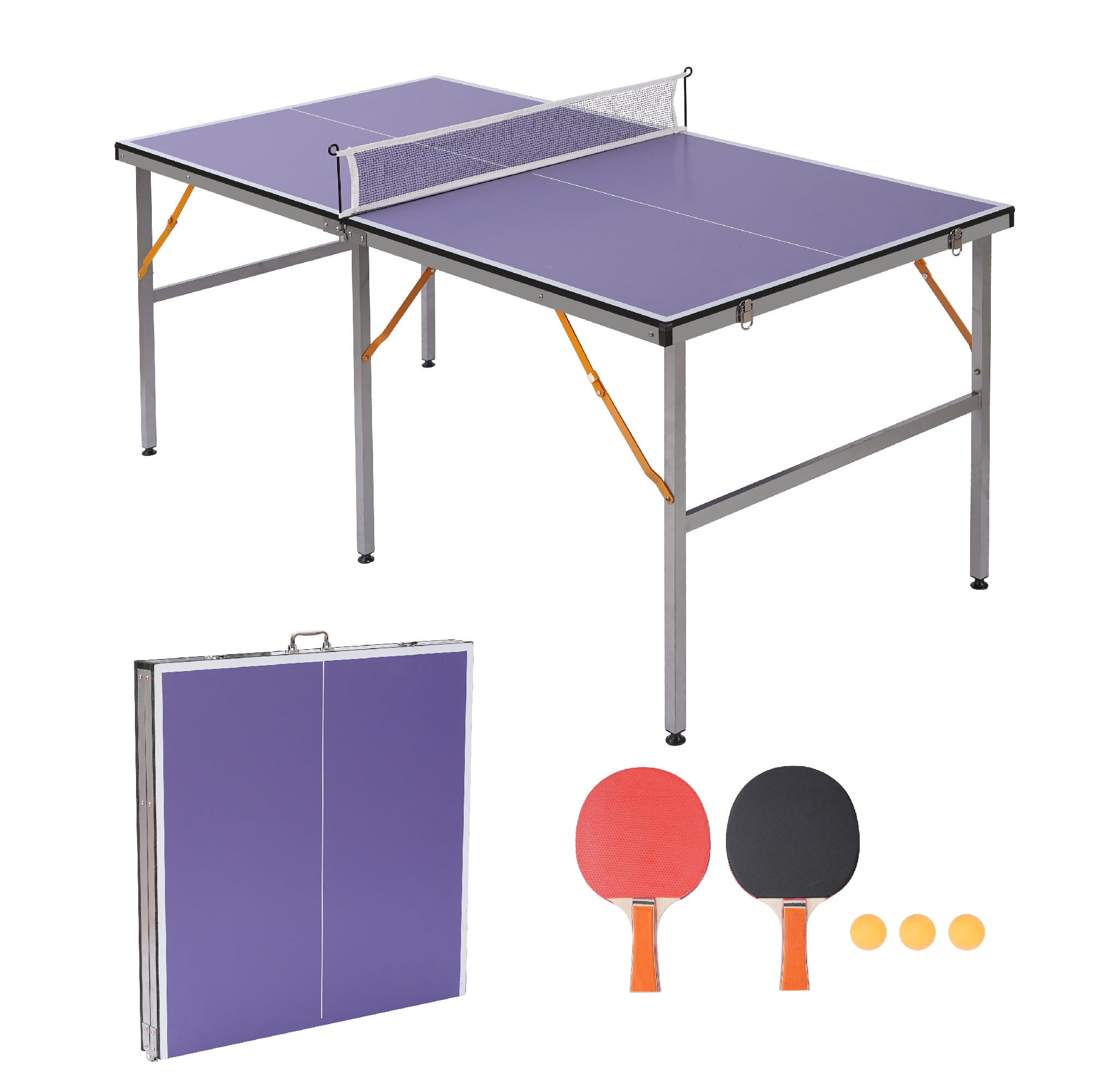 6-ft Mid-Size Foldable Table Tennis Table Set with Net, Heavy Duty ...