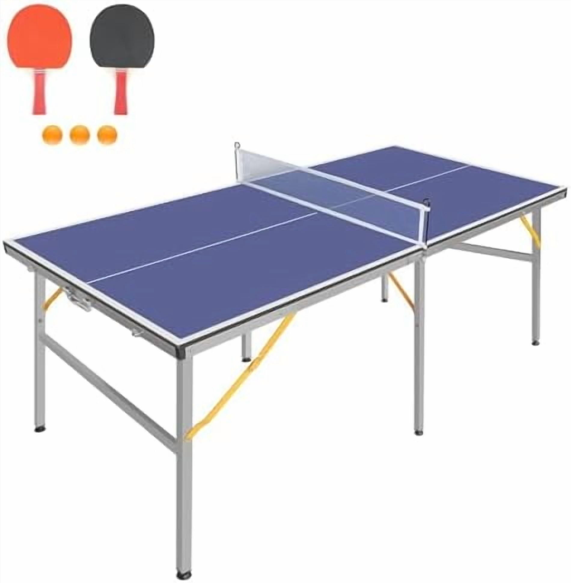 6 ft Mid-Size Table Tennis Table Set with Net, 3 Balls and 2 Tennis ...