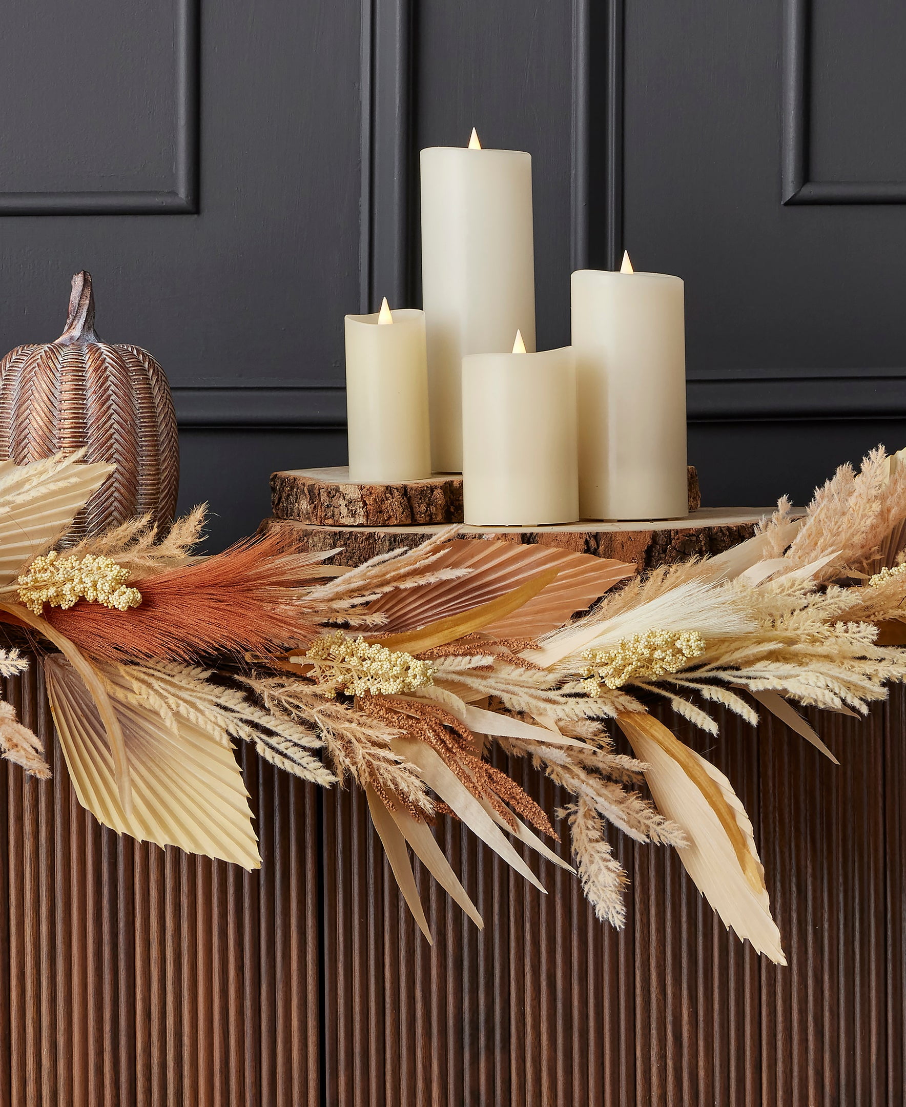 6 ft Pampas and Palm Garland, Artificial Indoor Mantel Display ...