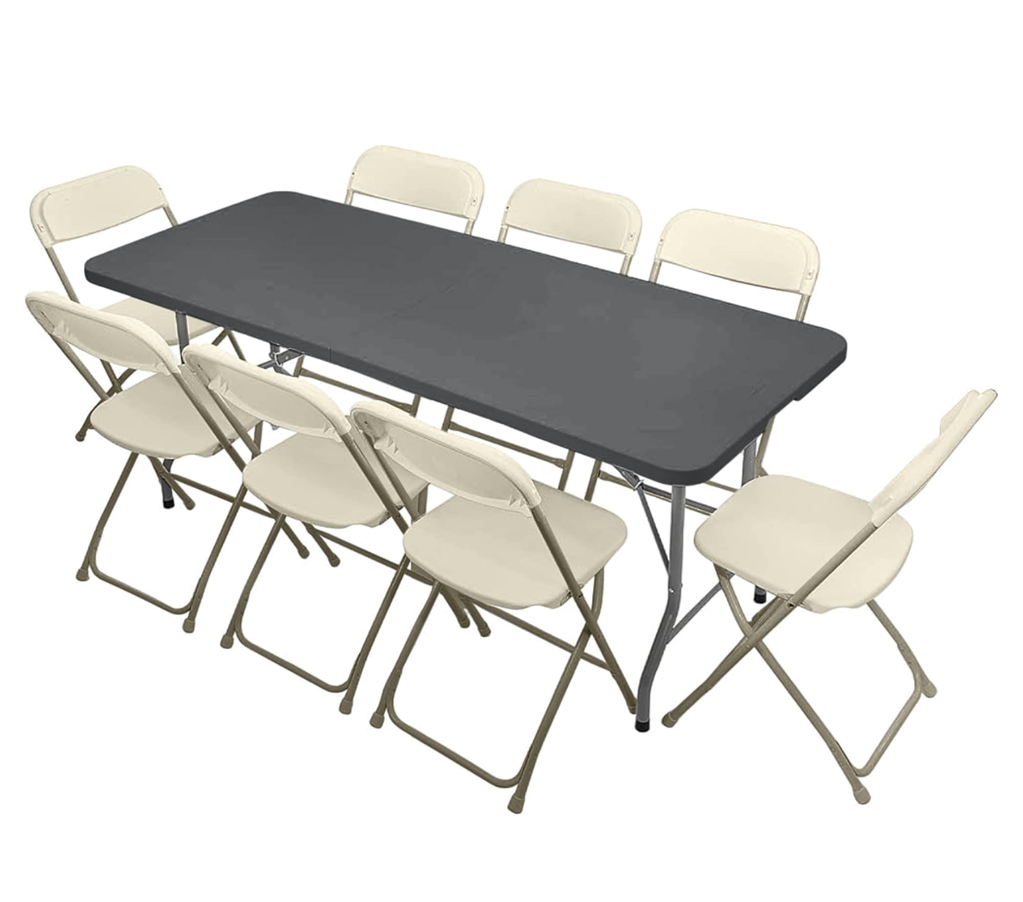 6 ft Plastic Folding Table Black with 8 Beige Folding Chairs ...