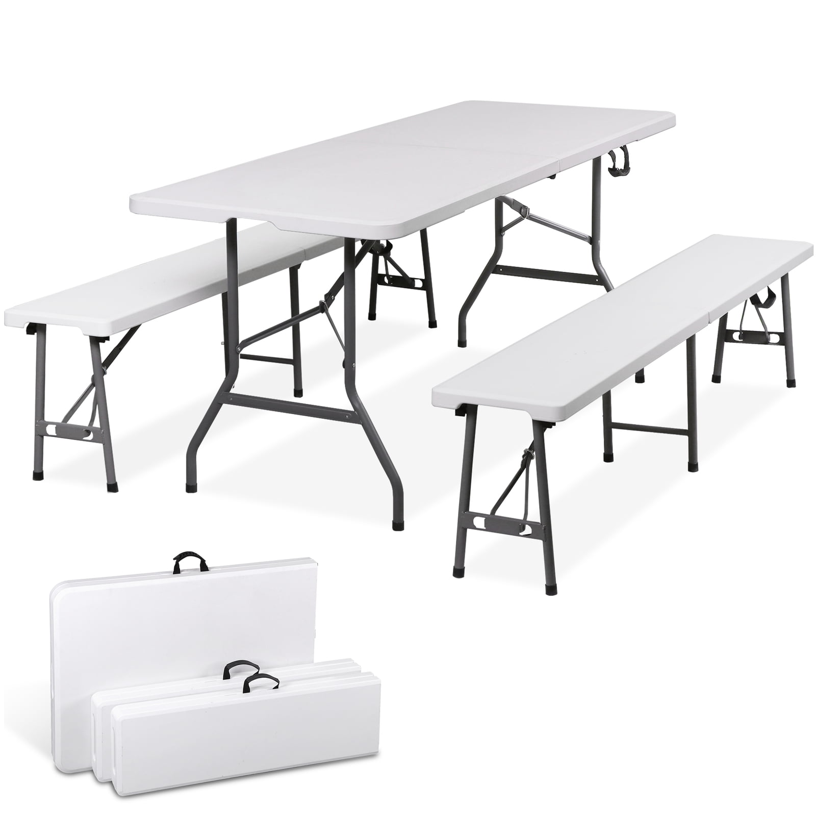 6 ft Plastic Folding Table Set with 2 Benches, camping Table for Party ...
