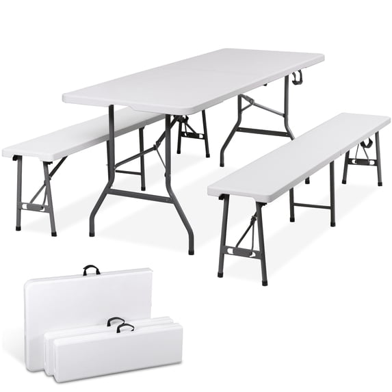 6 ft Plastic Folding Table Set with 2 Benches, camping Table for Party ...