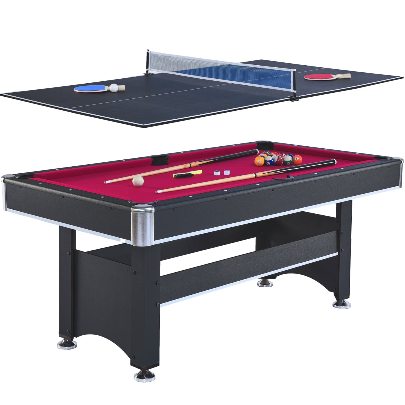 6-ft Pool Table Combo Set with Table Tennis Top and Adjustable Foot ...