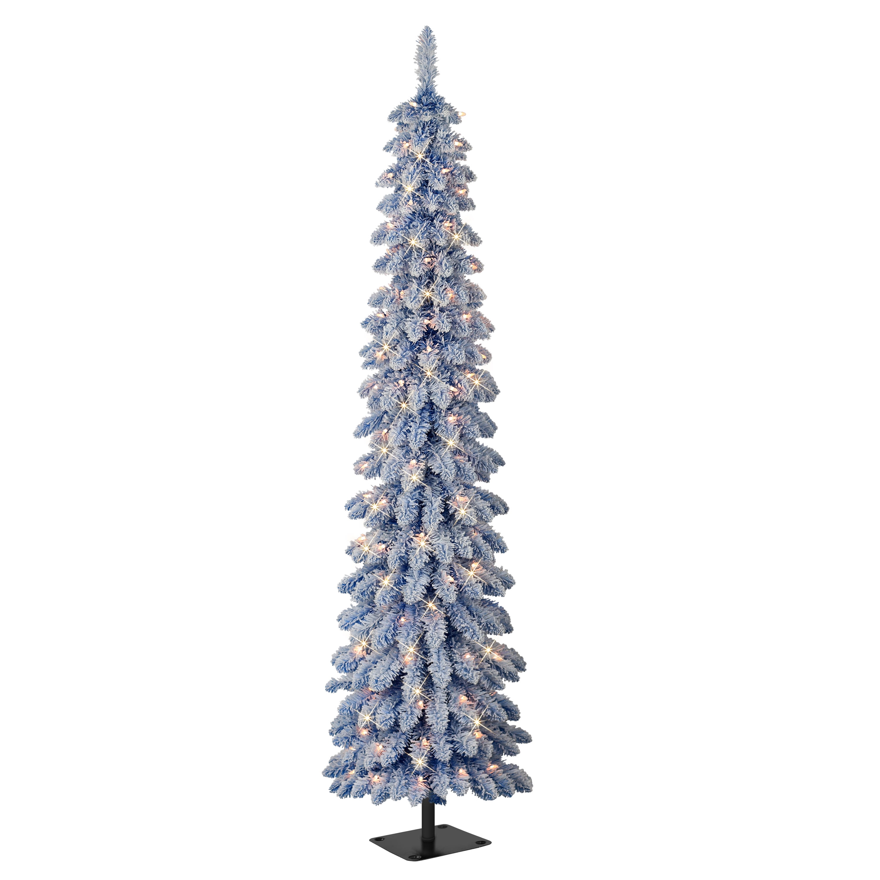 6 ft Pre-Lit Flocked Blue Artificial Alpine Pencil Tree - Walmart.com