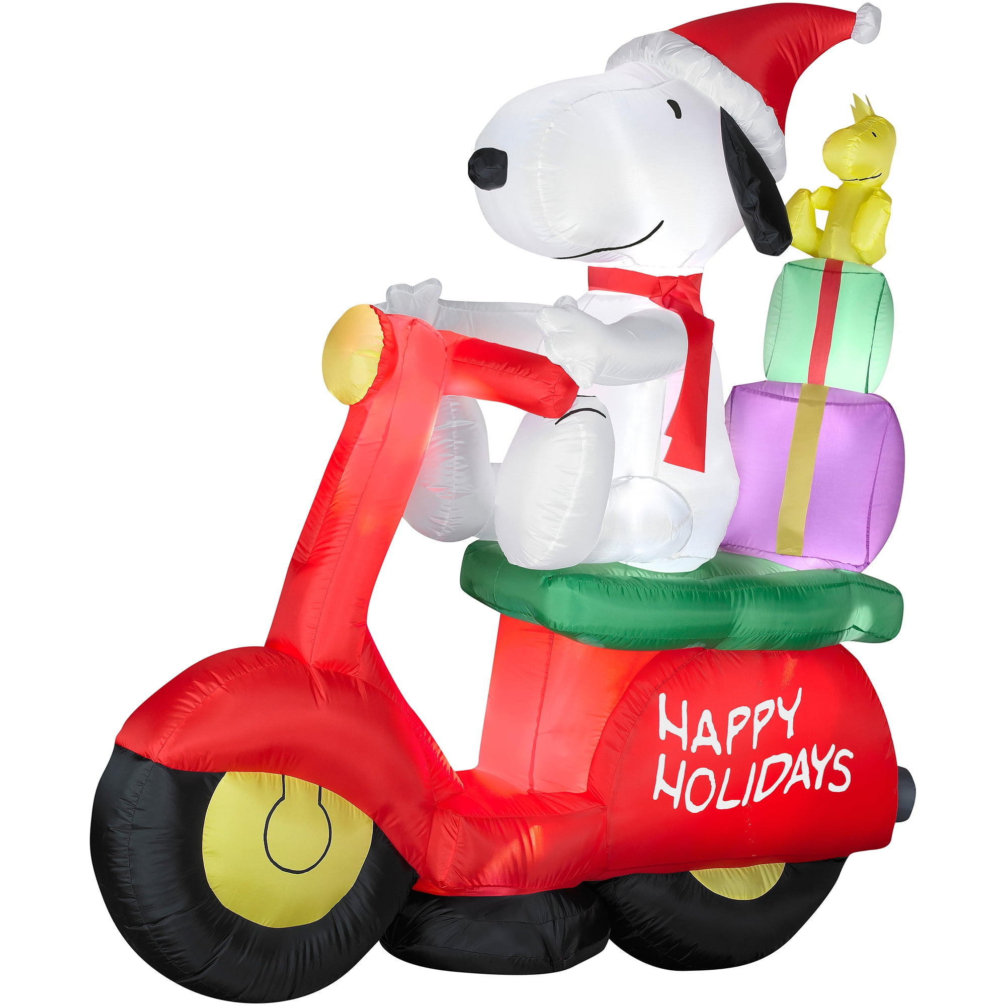 6 ft Pre-Lit LED Airblown Peanuts Snoopy with Woodstock on Moped Scene ...