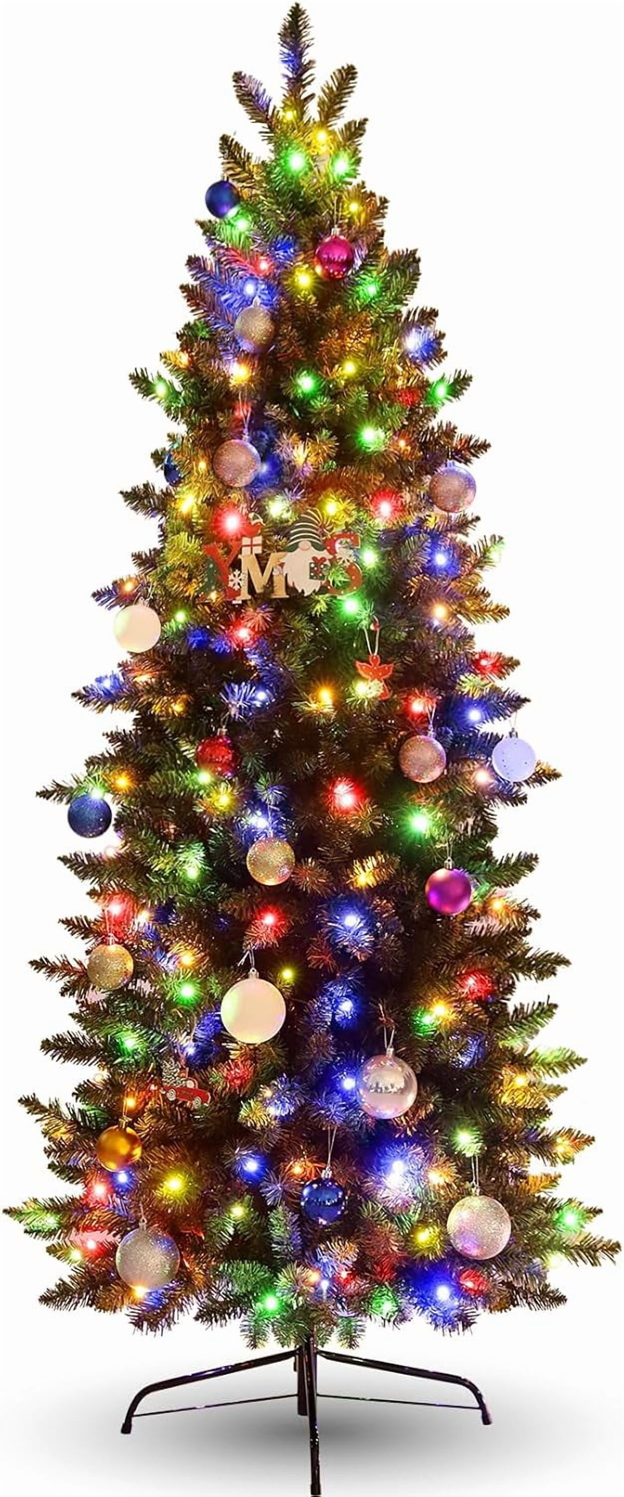 6 ft Pre-Lit Pencil Artificial Christmas Tree with Multicolor LED ...