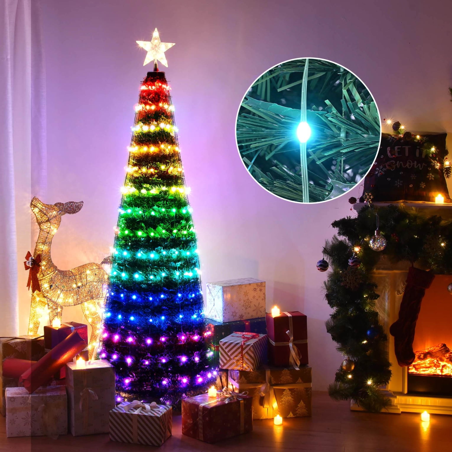 6 ft Pre-lit Artificial Christmas Tree with Provides 160 million colors ...
