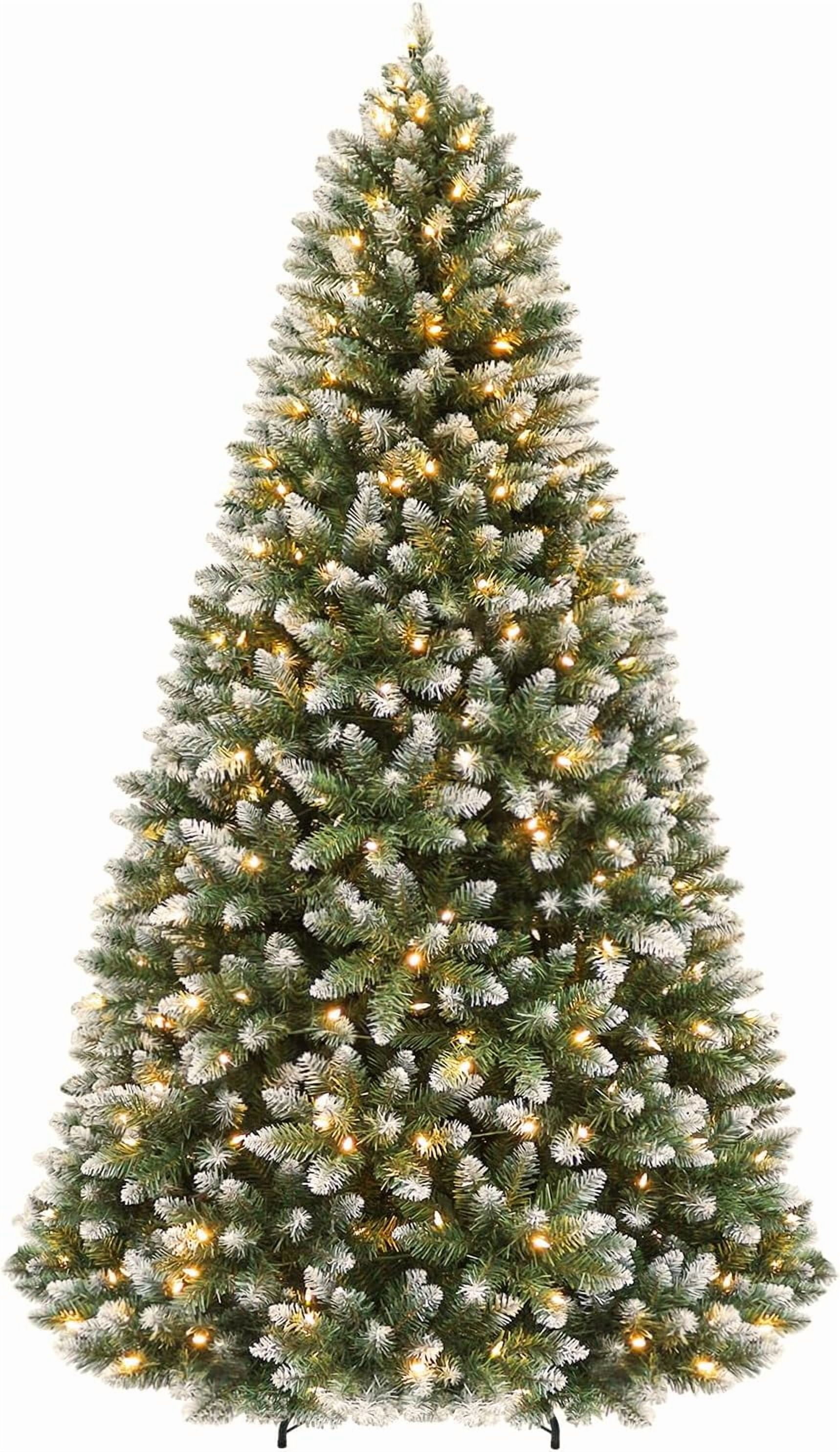 6 ft Pre-lit Artificial Snow Flocked Christmas Tree, 250 LED Warm White ...