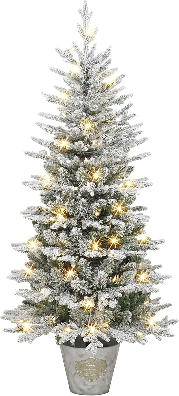 6 ft Pre-lit PE/PVC Flocked Tree, 1015 Tips, 250 UL Clear Incandescent ...