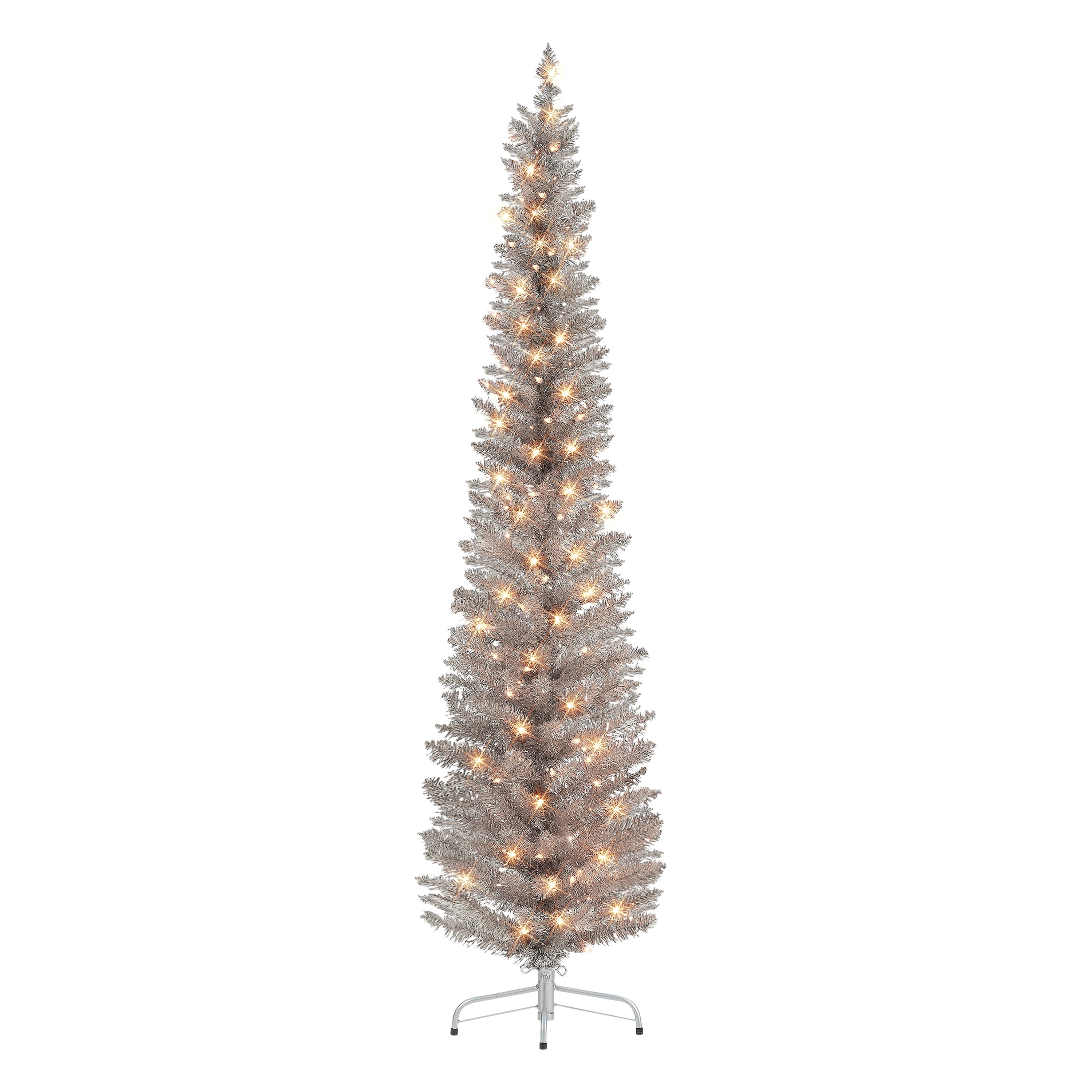 6ft Pre-lit Rose Gold Tinsel Tree, 250 Tips, 100 Clear Incandescent ...