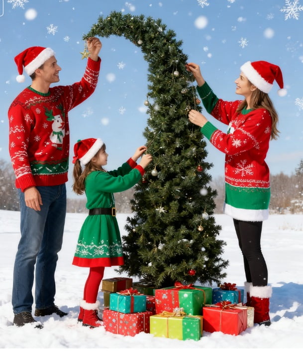6 ft Prelit Bent Top Christmas Tree, Whimsical Xmas Tree Slim High ...