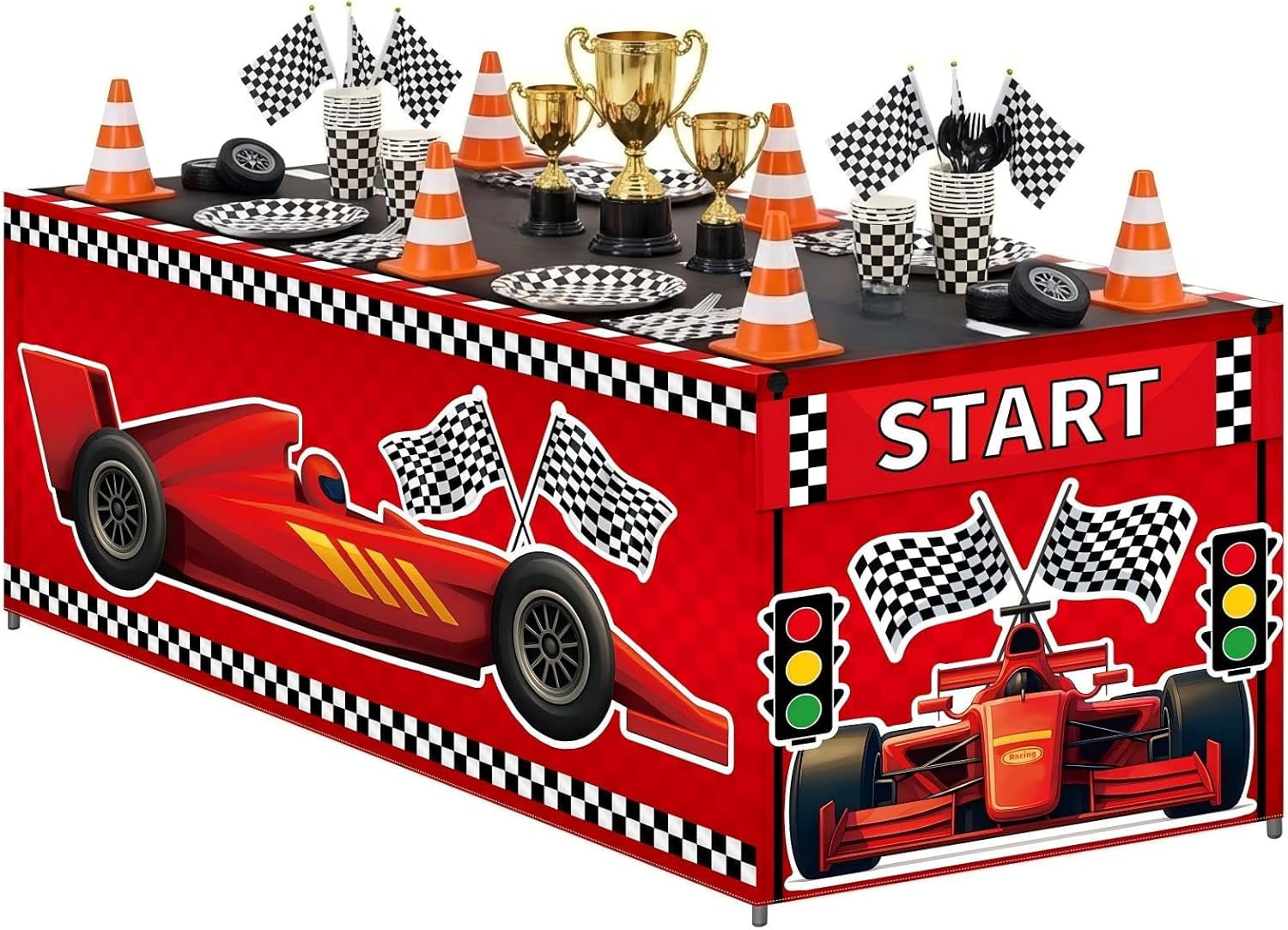 6 ft Race Car Tablecloth Polyester Fast Theme Tablecover Reusable ...