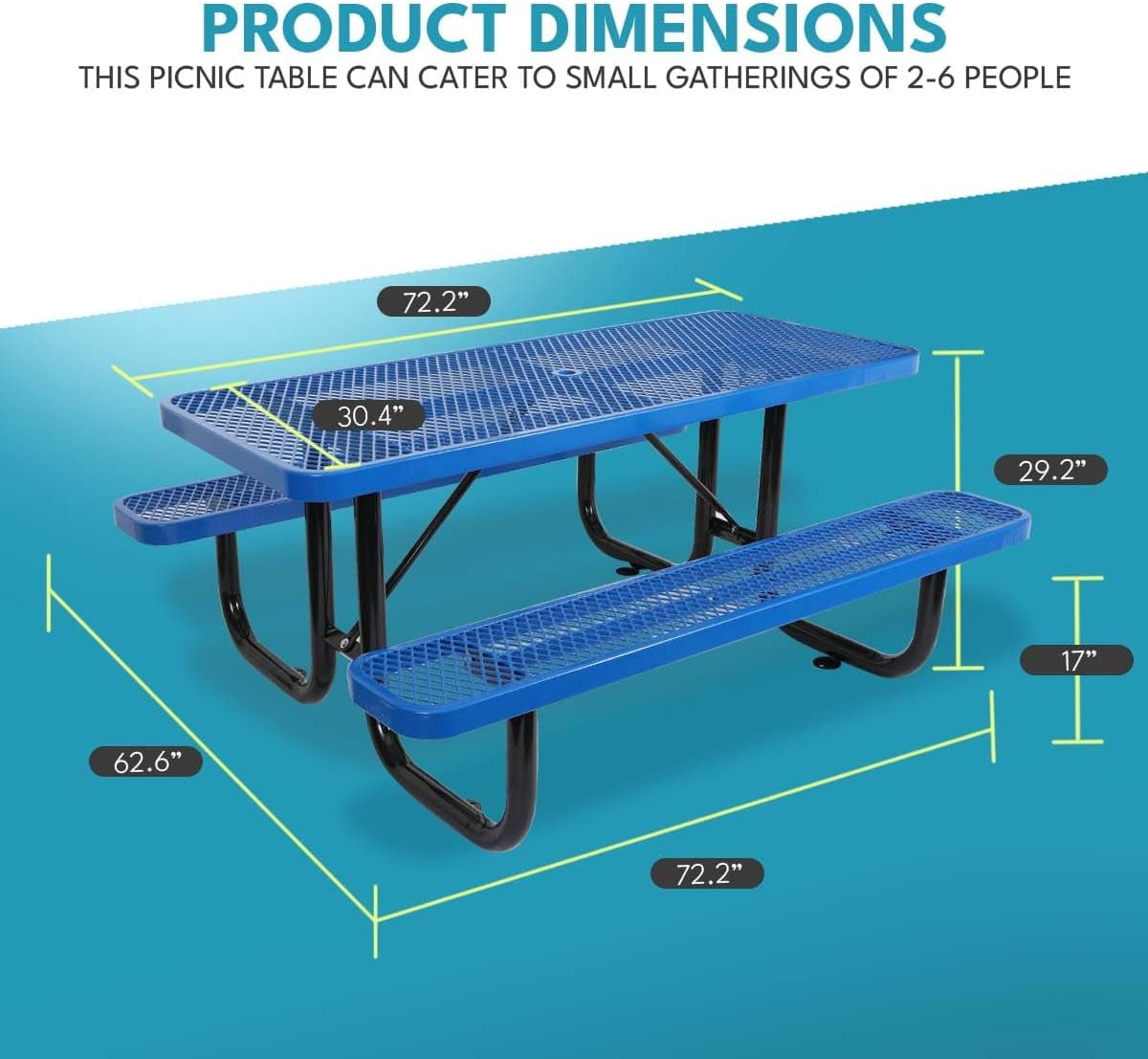 6 ft. Rectangular Outdoor Steel Picnic Table with Pole, Weather ...