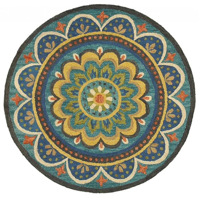 6 ft. Round Blue Floral Mandala Area Rug - Blue - 6' - Walmart.com