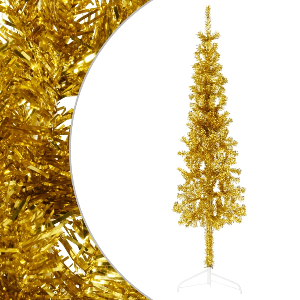 6 ft Slim Gold Artificial Half Christmas Tree with Stand - Space-Saving ...