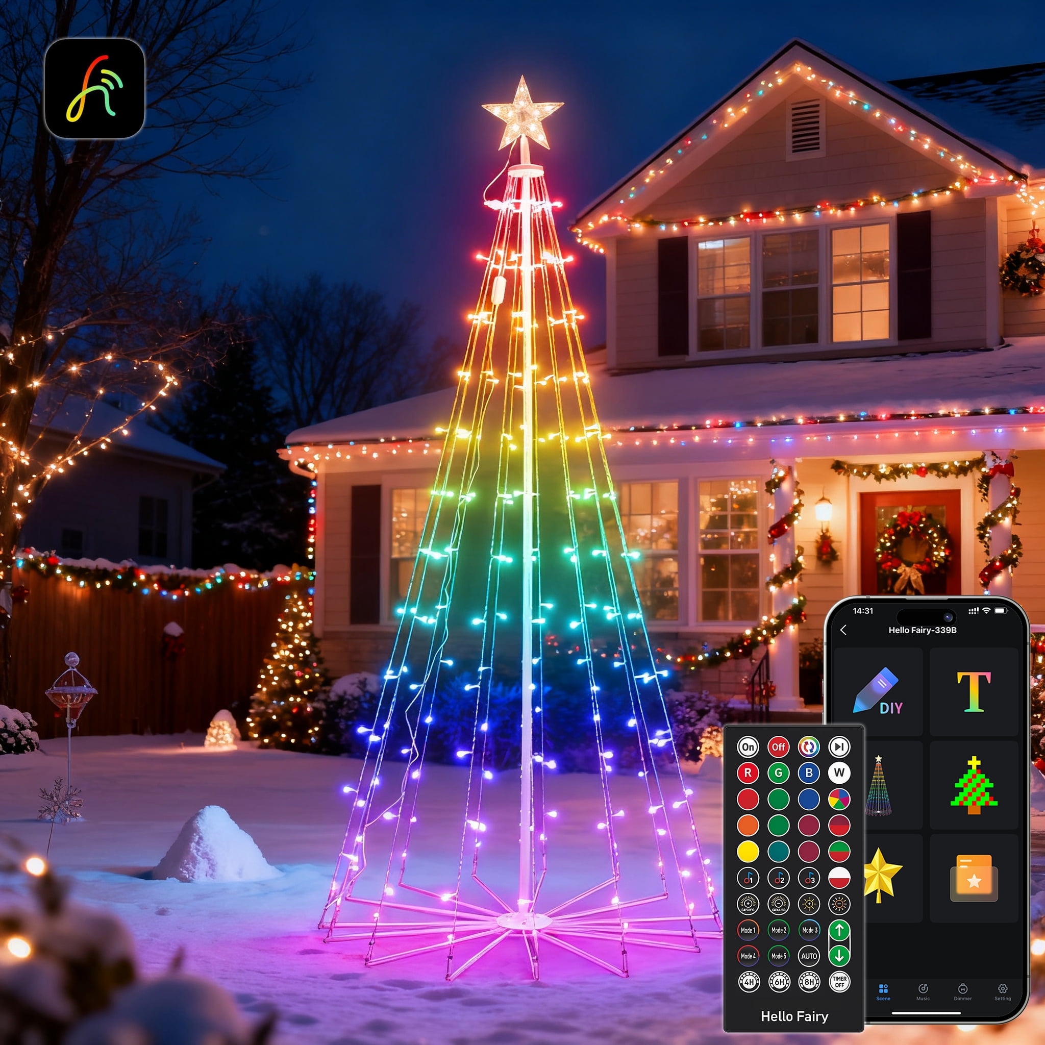 6-ft Smart Pre-lit Christmas Cone Tree with Programmble Fairy LED ...
