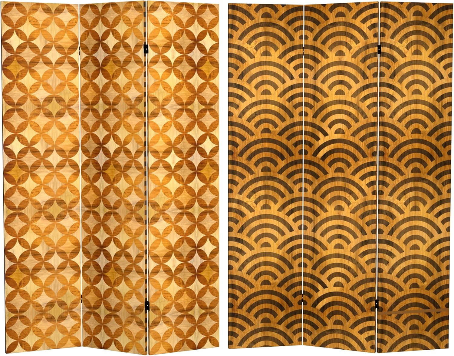 6 ft. Tall Double Sided Japanese Wood Pattern Canvas Room Divider 3 ...