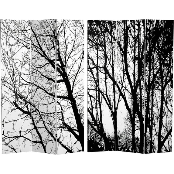 6 ft. Tall Double Sided Woodland Symphony Room Divider, Trees in Black ...