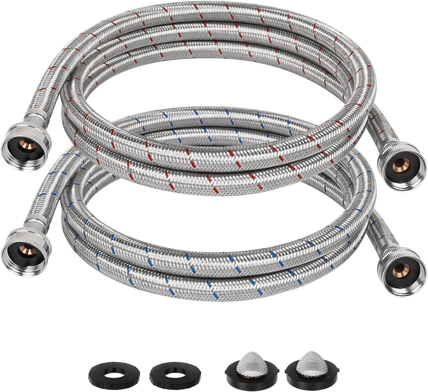JUWO Heavy Duty 6ft Stainless Steel Fill Hoses, Hot & Cold Water Supply ...