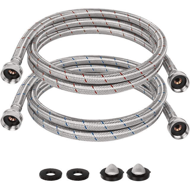 JUWO Heavy Duty 6ft Stainless Steel Fill Hoses, Hot & Cold Water Supply ...
