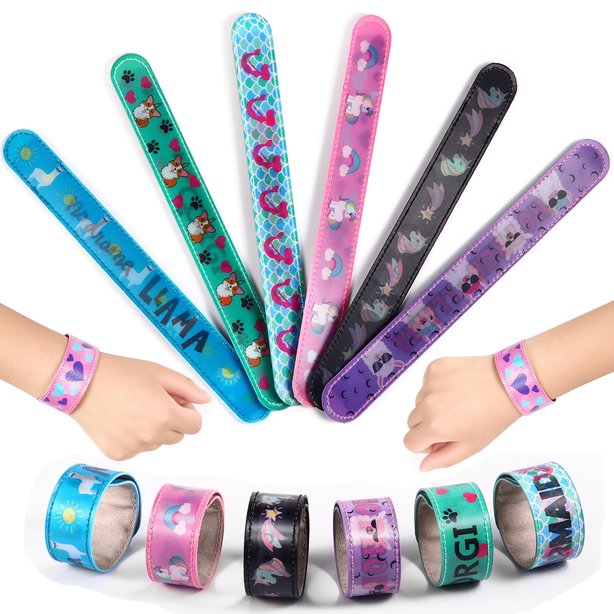 6 glitter slap bracelets for girls, sparkly snap bracelet pack for kids ...