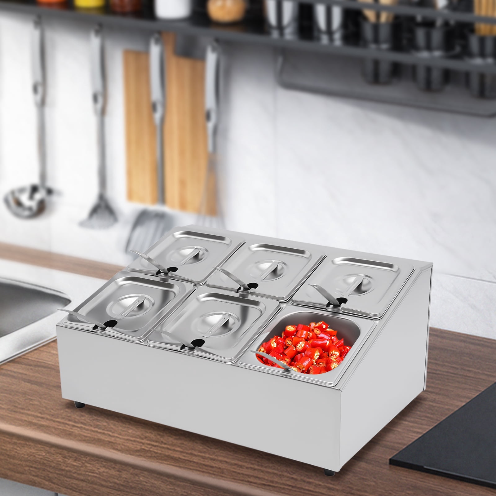 6-hole Spice Rack Shelf Water Fruit with Pans Spoons and Lids Stainless ...
